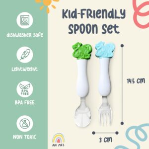 ARI MES - Toddler, Kid Utensils Set, Dinosaur Spoon and Fork Set for Toddlers, Kid Forks and Spoons, Easy-Grip Small Utensils, Dinosaur Utensils for Toddlers, Kid Spoons and Forks, Childrens Utensils