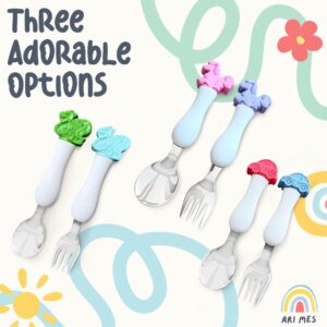 ARI MES - Toddler, Kid Utensils Set, Dinosaur Spoon and Fork Set for Toddlers, Kid Forks and Spoons, Easy-Grip Small Utensils, Dinosaur Utensils for Toddlers, Kid Spoons and Forks, Childrens Utensils