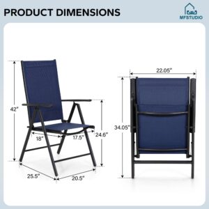 MFSTUDIO Patio Folding Chairs Set of 4, Outdoor Patio Dining Chairs, Portable Blue Sling Patio Chairs, 7 Levels Adjustable Sling Back Chairs for Backyard Lawn Garden