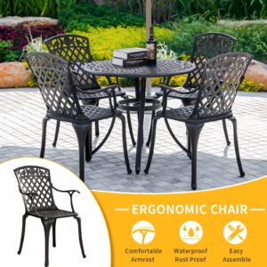 5PCS Patio Dining Set Outdoor Furniture Set, Cast Aluminum Patio Bistro Table and Chair Set of 2 with Umbrella Hole,Suitable for Patio Garden Deck(Antique Bronze)