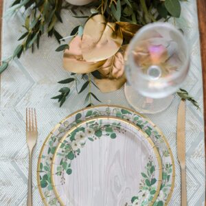 Woodland Sage Green Party Tableware with Paper Plates, Napkins, Disposable Cups, Gender Neutral Baby Shower, Boho Greenery, 25 Servings With Gold Foil, Bridal Shower, Birthday Supplies