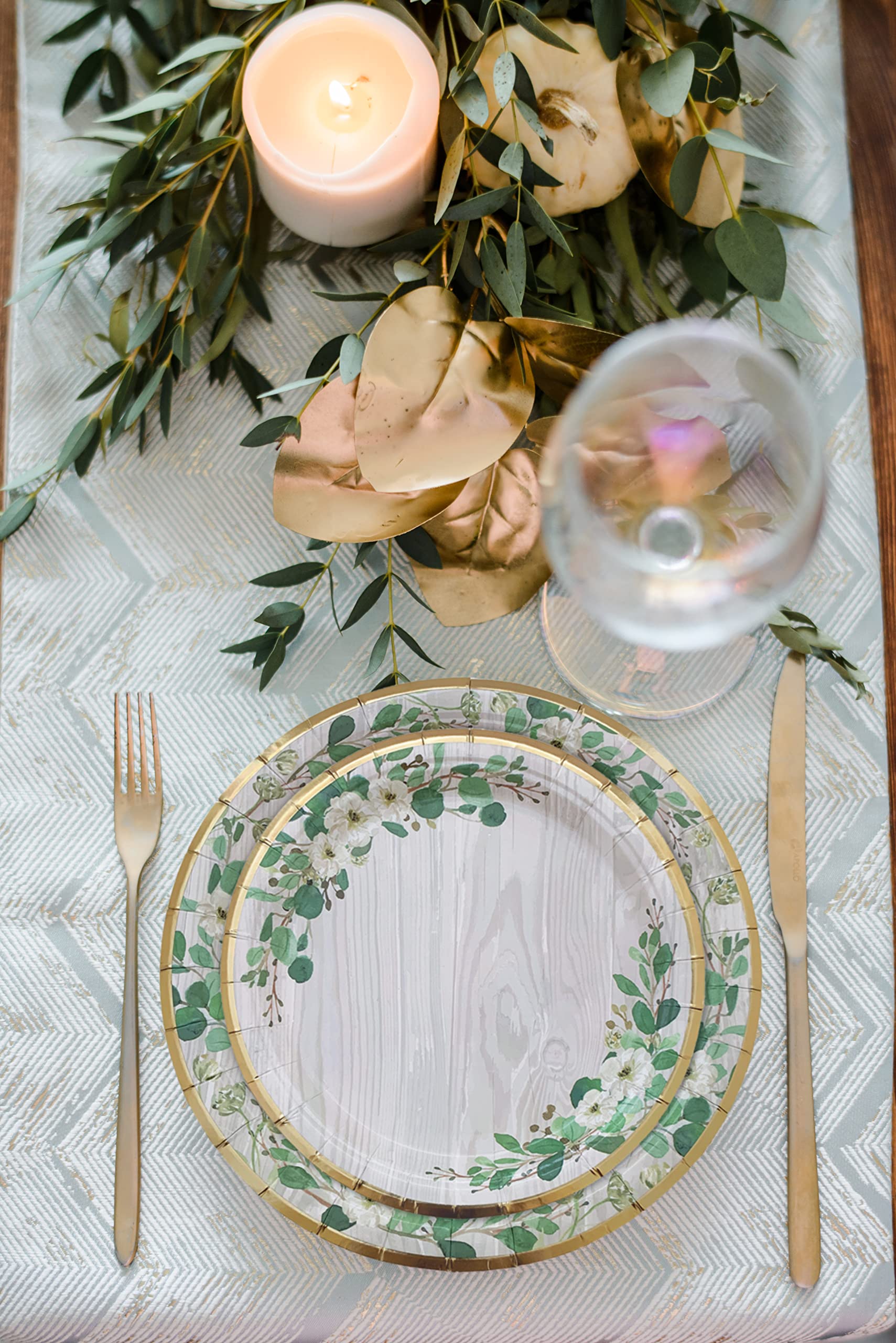 Woodland Sage Green Party Tableware with Paper Plates, Napkins, Disposable Cups, Gender Neutral Baby Shower, Boho Greenery, 25 Servings With Gold Foil, Bridal Shower, Birthday Supplies