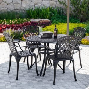 5PCS Patio Dining Set Outdoor Furniture Set, Cast Aluminum Patio Bistro Table and Chair Set of 2 with Umbrella Hole,Suitable for Patio Garden Deck(Antique Bronze)