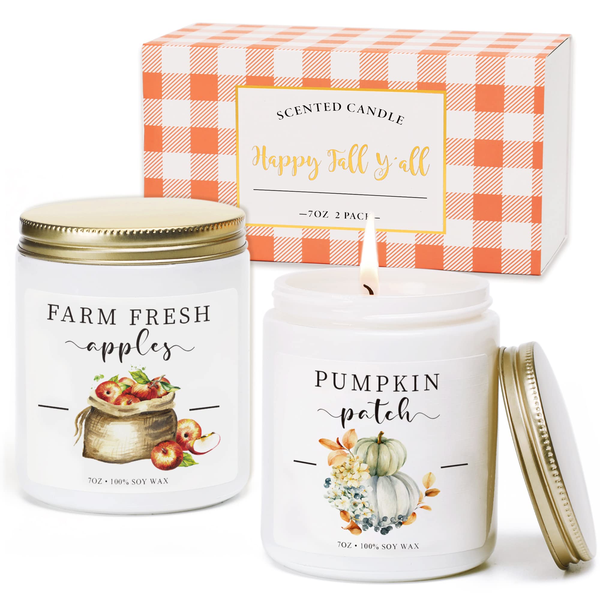 Thanksgiving Fall Scented Candles Set, 2 Pcs 7oz Pumpkin Spice and Apple Cider Candle, Thanksgiving Fall Candle Gifts for Women, Thanksgiving Table Centerpiece, Fall Decorations for Home