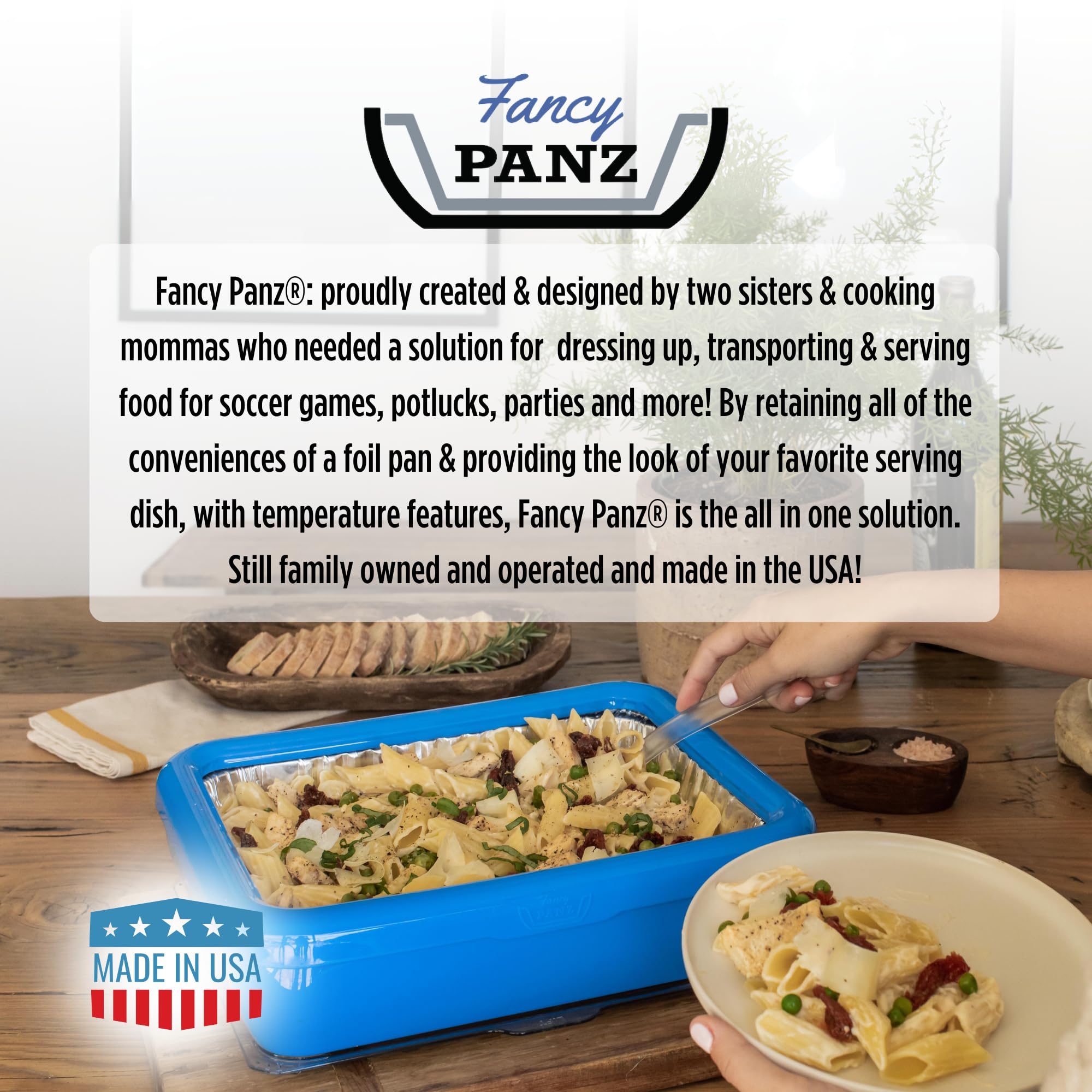 Fancy Panz Premium, Serving Tray for Food, Made in the USA Foil Pan Carrier, Stackable Aluminum Pan Holders, Travel Casserole Carrier, Red