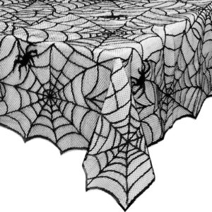 ezakka halloween table cloth, 60"x104" spider webs tablecloths black tablecloth lace fabric table cloths spooky table cover for rectangle tables for parties gothic halloween home decorations