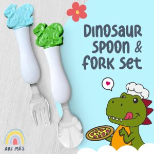 ARI MES - Toddler, Kid Utensils Set, Dinosaur Spoon and Fork Set for Toddlers, Kid Forks and Spoons, Easy-Grip Small Utensils, Dinosaur Utensils for Toddlers, Kid Spoons and Forks, Childrens Utensils