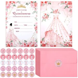 24 sets quinceanera invitations kit include quinceanera invitation cards with envelopes and stickers crown princess rose quinceanera card invitations for quinceanera bridal shower birthday invite