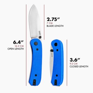 Knafs - Lander 1 Folding Pocket Knife with Clip - EDC for Men, Women, Everyone - Gray Stonewash Blade - Blue G10 Handle