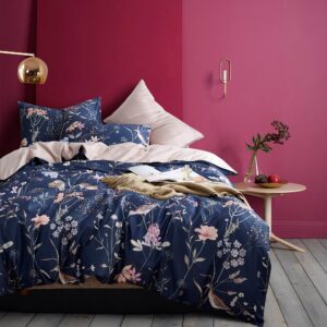 sindalu blue duvet cover queen size, 3pc soft lightweight microfiber duvet cover set with zipper, floral and birds comforter cover with corner ties and 2 pillow shams