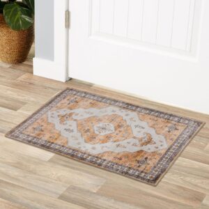 decomall emily door mat 2x3ft, washable vintage floral small rugs, welcome mat for entrance, green 24x36 inch