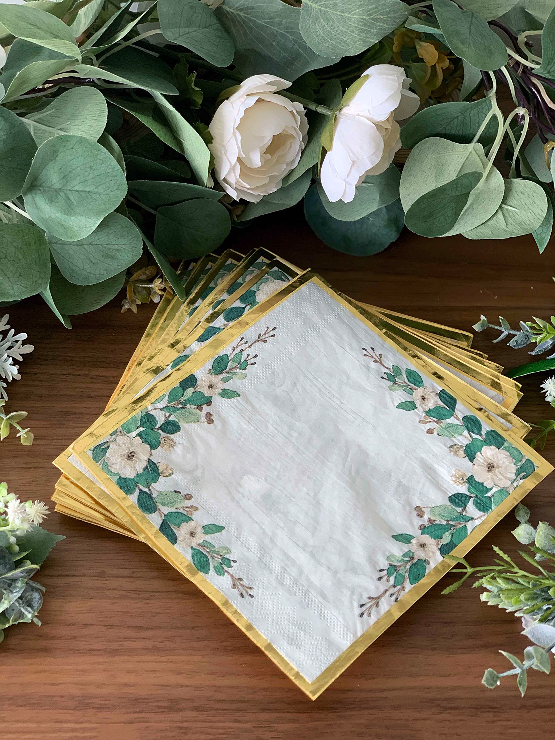 Woodland Sage Green Party Tableware with Paper Plates, Napkins, Disposable Cups, Gender Neutral Baby Shower, Boho Greenery, 25 Servings With Gold Foil, Bridal Shower, Birthday Supplies