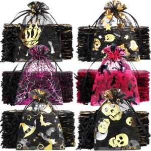 chumia 210 pcs halloween organza bag 4 x 6 inches mixed color small drawstring bags halloween candy bags gift pouch for trick or treat halloween party favors supplies, 6 styles