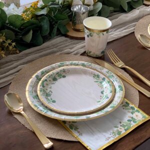 Woodland Sage Green Party Tableware with Paper Plates, Napkins, Disposable Cups, Gender Neutral Baby Shower, Boho Greenery, 25 Servings With Gold Foil, Bridal Shower, Birthday Supplies