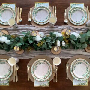 Woodland Sage Green Party Tableware with Paper Plates, Napkins, Disposable Cups, Gender Neutral Baby Shower, Boho Greenery, 25 Servings With Gold Foil, Bridal Shower, Birthday Supplies