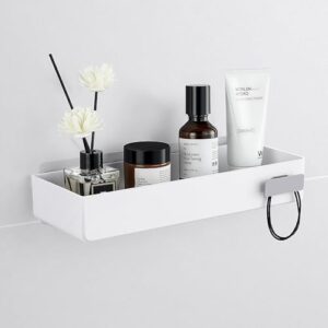 yohom white adhesive bathroom caddy organizer for tile wall mounted stick on shower caddy floating shelf plastic shampoo holder with hook