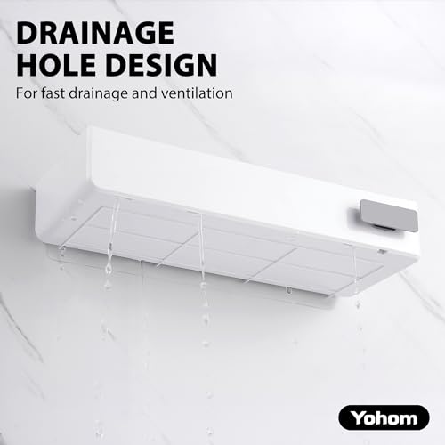 YOHOM White Adhesive Bathroom Caddy Organizer for Tile Wall Mounted Stick on Shower Caddy Floating Shelf Plastic Shampoo Holder with Hook