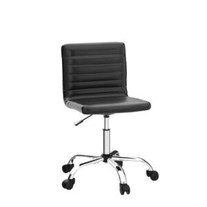 mcq armless ribbed home desk wheels, faux leather office adjustable task, mid back swivel computer chair, jet black