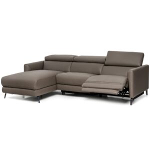 giantex upholstered sectional sofa couch, with chaise lounge and electric power recliner, certipur-us sponge, adjustable headrests, metal legs, air leather modern l-shaped living room furniture, grey