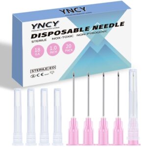 dispensing needle with cap, sterile disposable injection luer lock luer slip syringe accessories, individually sealed for lab, refilling liquid, livestock, pet (18g-1.0inch, 20)