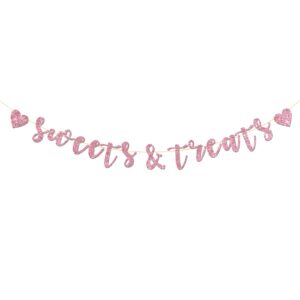 talorine sweets & treats banner, bridal shower, engaged, wedding anniversary, children birthday party decorations (pink glitter)