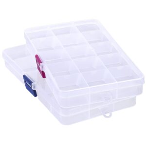 cosics bead organizer box, 2pcs 15 compartment craft storage container with removable divider, plastic empty case for jewelry rhinestone charms crystal press on fake nail, hair stuff small accessory