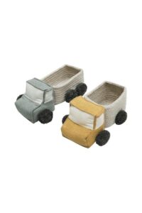 lorena canals | children's truck basket set, blue and yellow, 5" x 9"