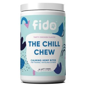 fido the chill chew for dogs, chicken flavor, 60 chews | organic soothing treats for stress | omega 3 supplement | safe & effective for all life stages | veterinarian approved