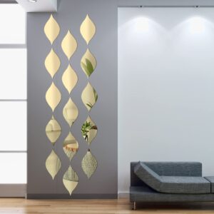 amyhill 15 pack acrylic mirror wall stickers teardop mirror stickers wall decor wavy mirror stickers removable 3d wall decals art for living room bathroom home decoration (gold,teardrop)