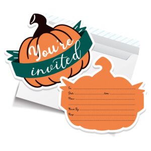 shupai pumpkin birthday invitations(30 invitation + 30 envelopes), pumpkin birthday party supplies, pumpkin party, pumpkin party decorations, kids birthday invitations-031