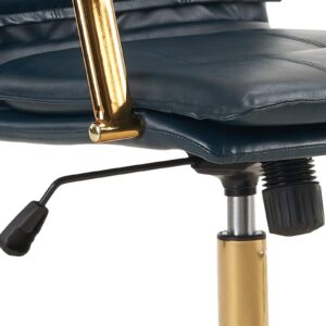 MOJAY Mid-Back Ergonomic Leather Office Chair, Modern Upholstered Executive Desk Chair with Gold Frame Armrest Computer Task Chair (DarkBlue)