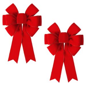 simisi ribbon 2 packs red bows christmas decorations giant wired velvet bow with gold border for wreaths outdoor, tree topper, outside (16 * 24 inch)