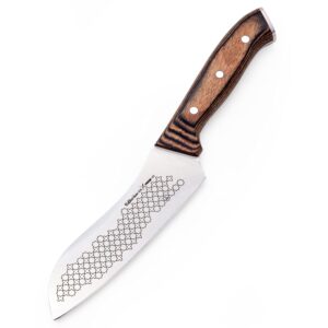 refika'dan chef's knife 6 inch, everyday kitchen knife, ergonomic stainless steel knife with brown wooden handle