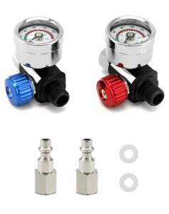 qwork air pressure regulator kit, 1/4"-g spray paint gun air adjusting valve regulator for air guns, spray guns and air tools, airflow regulator with gauge and adapter