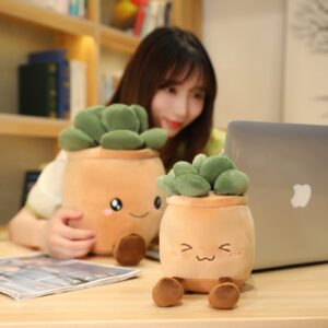 SQEQE Plant Plush Toy, Plant Stuffed Animals Succulents Plush Pillow Decoration, Soft Plant Plush Pillow, Succulents Plant Throw Pillow Gift for Kids Boys Girls (Smile 1, 9.5'')