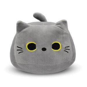 3d kawaii fat grey cat plush pillow, 8-inch soft stuffed animal toy for kids