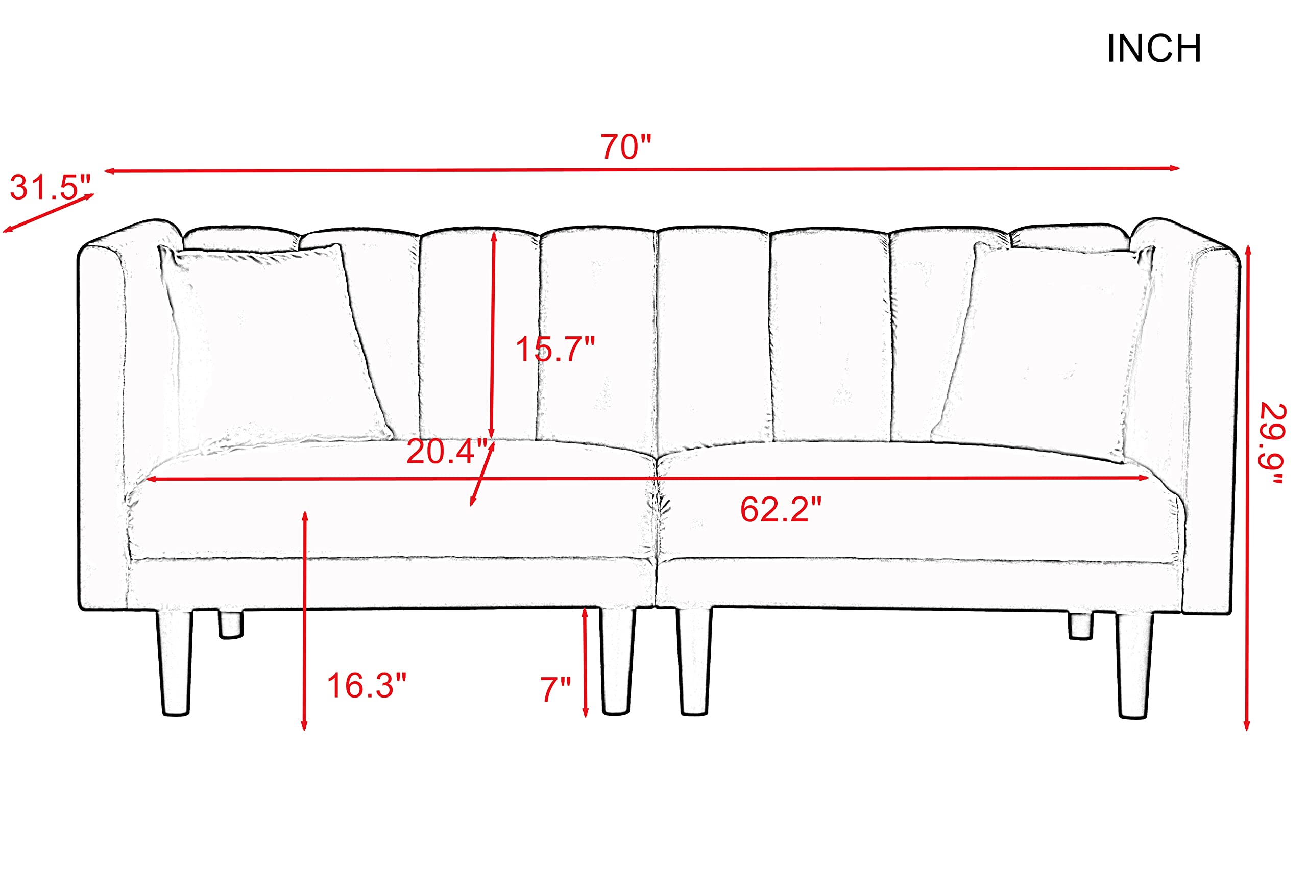 MWrouqfur 69" W Loveseat Sofa, Mid Century Modern Decor Love Seat Couches for Living Room, Button Tufted Upholstered Love Seats Furniture, Solid and Easy to Install Small Couch for Bedroom