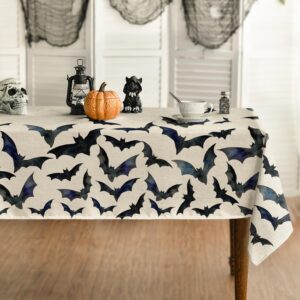 horaldaily halloween tablecloth 60x84 inch rectangular, bats washable table cover for party picnic dinner decor