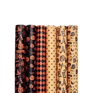 sorkwo halloween wrapping paper sheet, 6 sheets halloween pattern paper flat wrapping paper sheets gift wrapping paper with 6 style for halloween birthday party gift