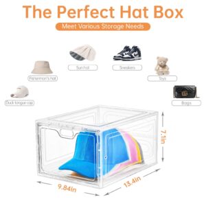 8 Pack Hat Organizer for Baseball Caps,Clear Plastic Baseball Cap Organizer with Magnetic Door,Stackable Hat Storage for Baseball Caps, Easy to Assemble Stylish Hat Display Case,Hat Box,Hat Rack