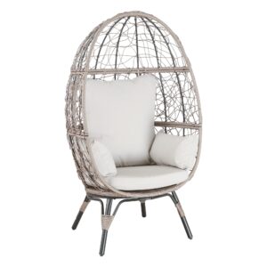 patio tree outdoor wicker egg lounge chair, patio steel rattan lounge chair with 4 removable cushions, beige