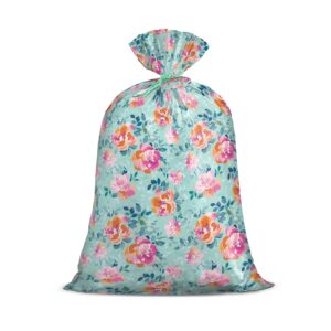 loveinside jumbo large plastic gift bag, floral design plastic bag with tag and tie for birthday, mother's day, wedding - 56" x 36", 1 pcs - mint flower