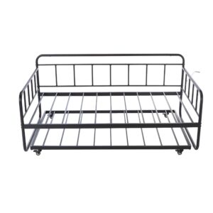 amazon basics twin daybed and trundle bed frame set, easy assembly, space saving, steel slat support, black, 77.3 x 40 x 35.4 in