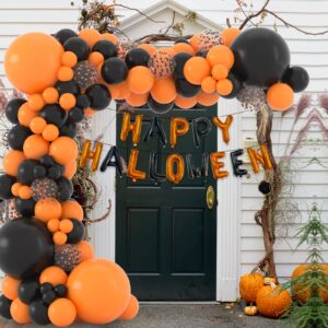 AJOYEGG Halloween Balloons Garland Kit 115pcs, Matte Black Orange Confetti Balloon 18 12 5 Inch with Happy Halloween Foil Balloons, Latex Balloon Arch for Halloween Day Party Supplies Decorations DIY