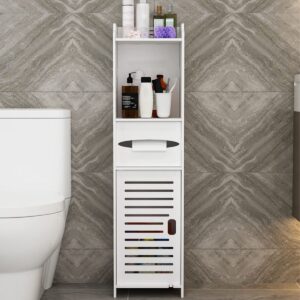 ruilogod small bathroom storage cabinet doors and shelves narrow bathroom cabinet slim bathroom organizer cabinet corner shelf toilet paper holder stand corner and small space (widened) ysbg-01 white