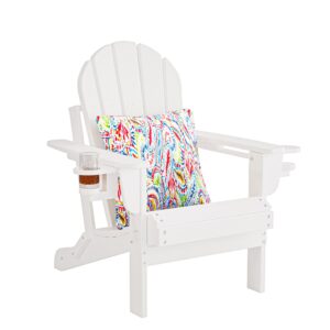 sundale outdoor folding all weather plastic adirondack chair with 2 concealable cup holder and 1 stylish cushion/pillow, perfect for outside patio garden pool yard pure white