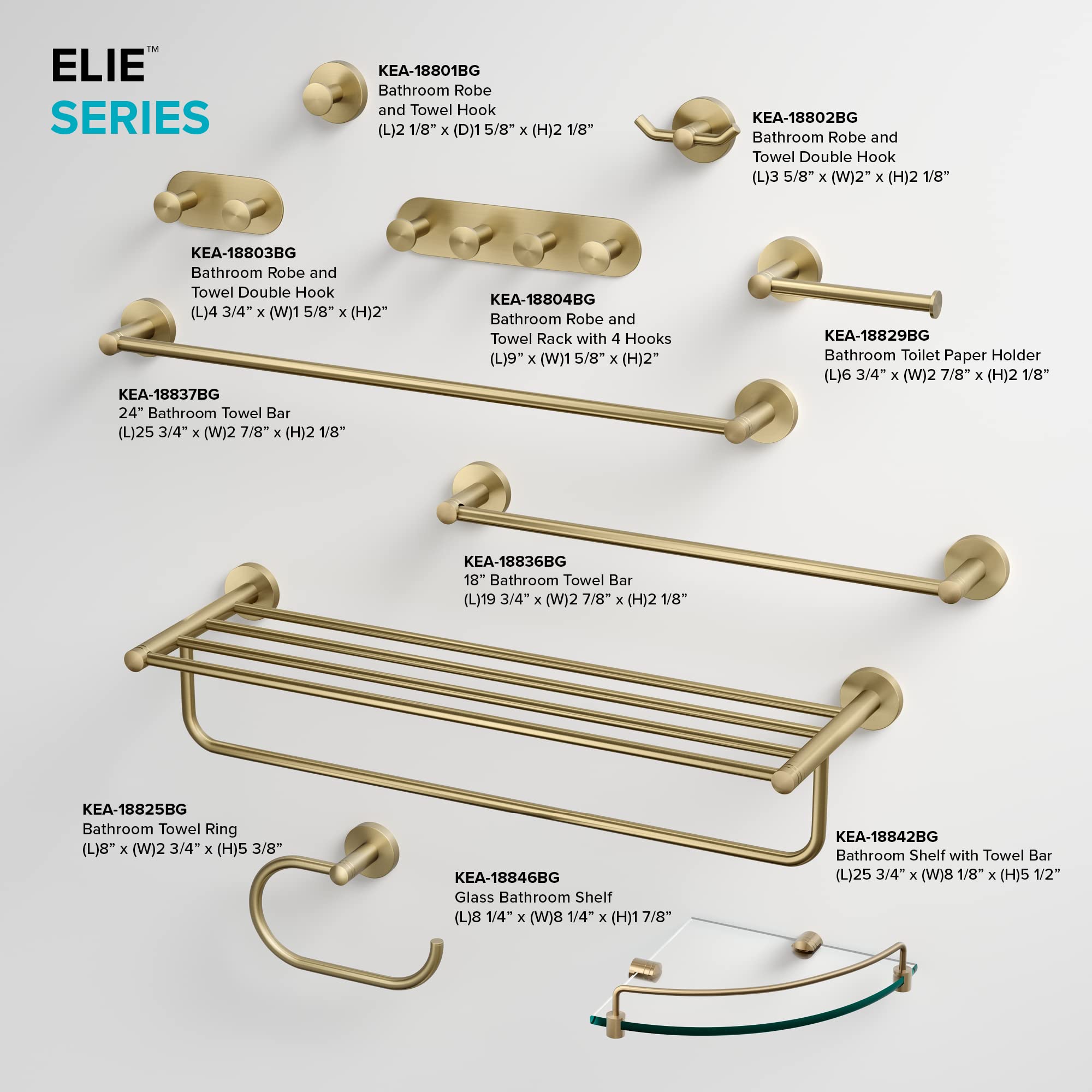 KRAUS Elie Bathroom Robe and Towel Rack with 4 Hooks in Brushed Gold, KEA-18804BG