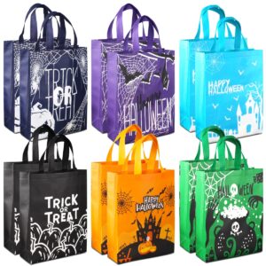 aviski 12pcs halloween trick or treat bags,halloween tote bags with handles, large gift bags, multifunctional non-woven halloween bags for gifts wrapping, halloween party supplies, 15×11.8×3.9"