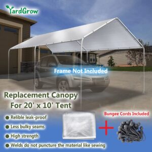 YardGrow 10'x20' Carport Canopy Top Replacement Cover Car Shelter Tent Canopy Replacement Cover, Top Cover Only-with Bungees-Outdoor Party and Commercial Use (Silver)