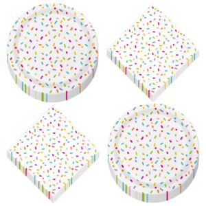 home & hoopla confetti sprinkles baby shower party round paper dessert plates and pink beverage napkins (16 plates & napkins)